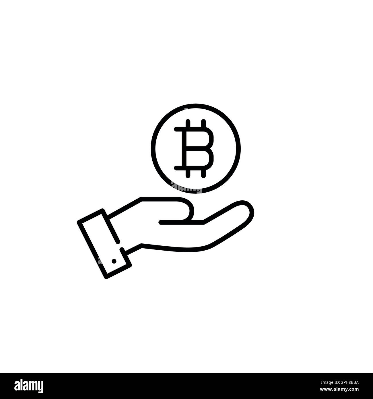 Hand holding bitcoin coin symbol. Pixel perfect, editable stroke icon ...