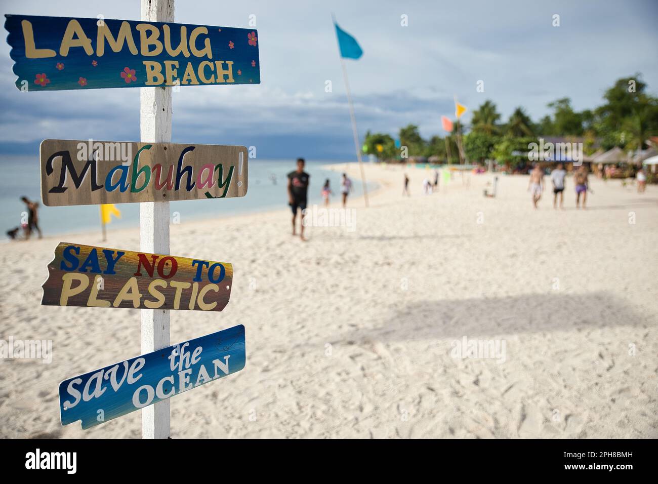 Dream beach of Moalboal Cebu in the Philippines with palm trees along ...