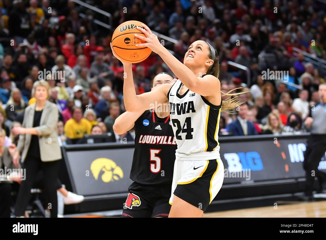 March 26, 2023: Iowa Hawkeyes guard Gabbie Marshall (24) goes up for a ...