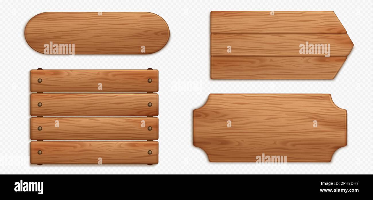 Realistic set of wooden signboards isolated on transparent background ...
