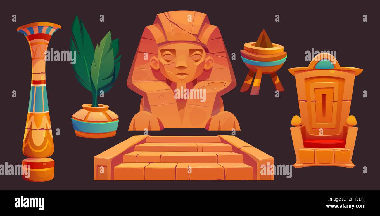 Tutankhamen throne, and stairs ancient Egypt set. Pharaoh temple ...
