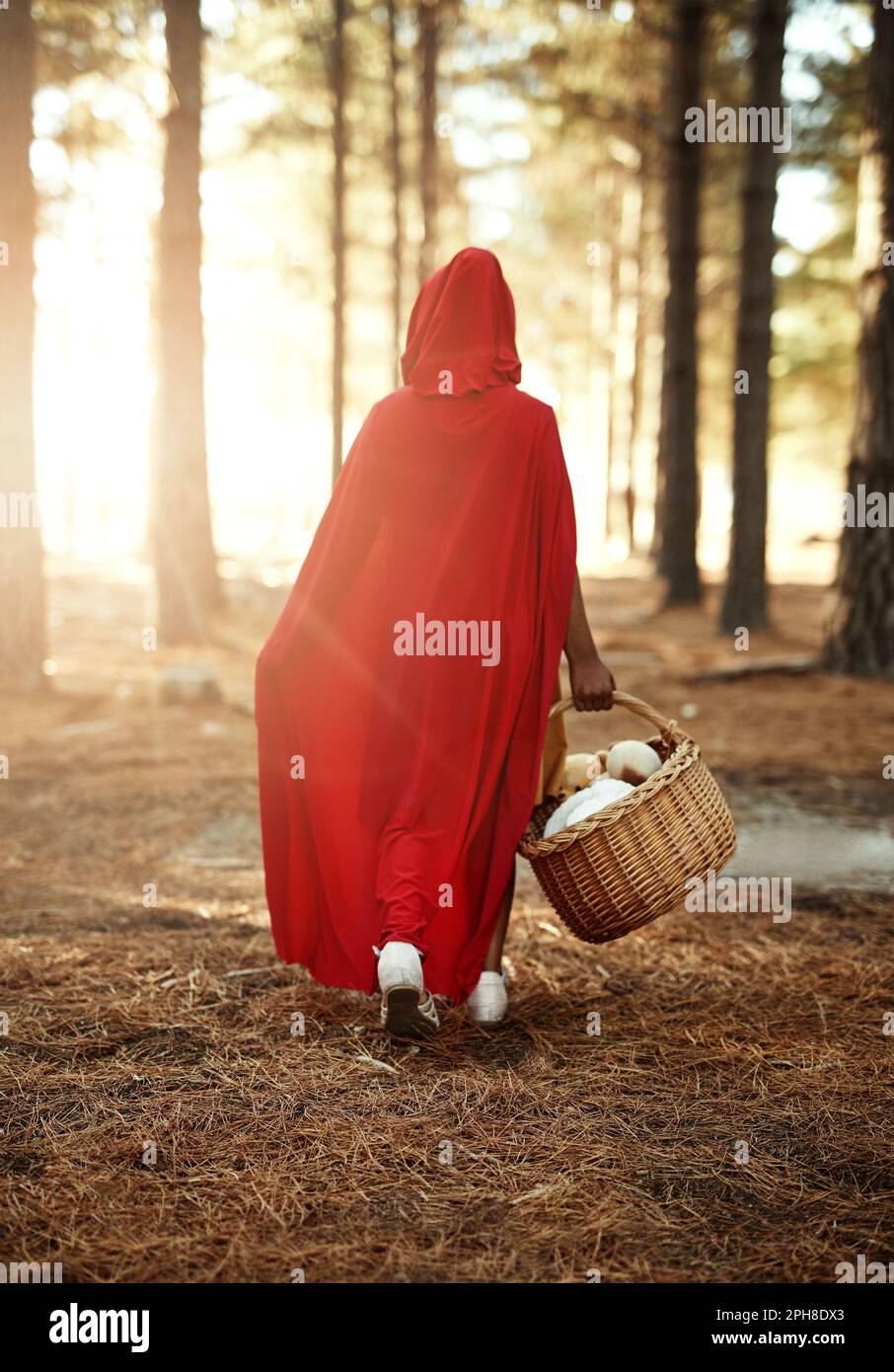 Kids love the extraordinary. Rear view shot of a little girl in a red ...