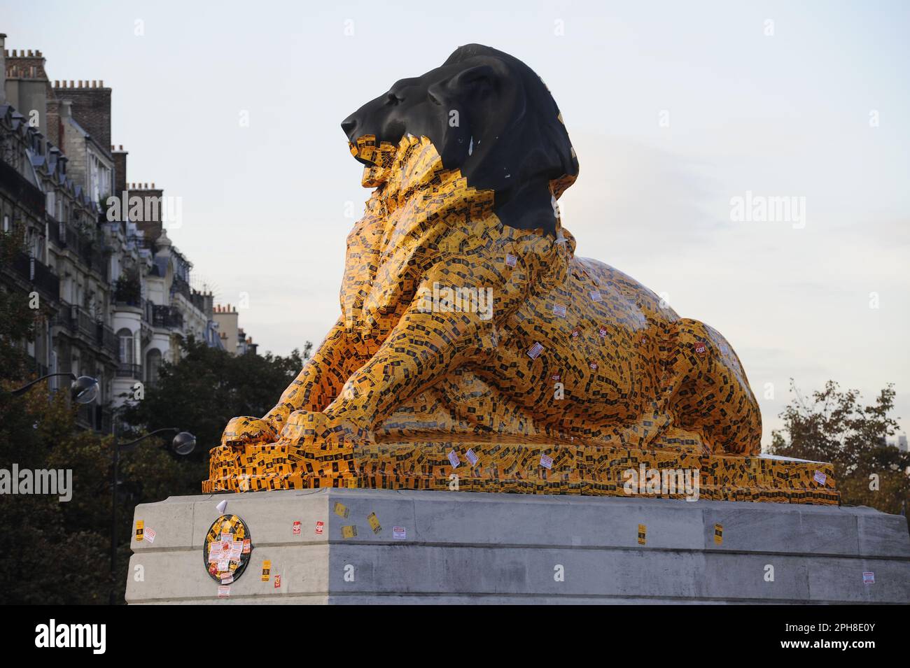 France. Paris (75) 14th arrondissement, Lion of Belfort in place ...