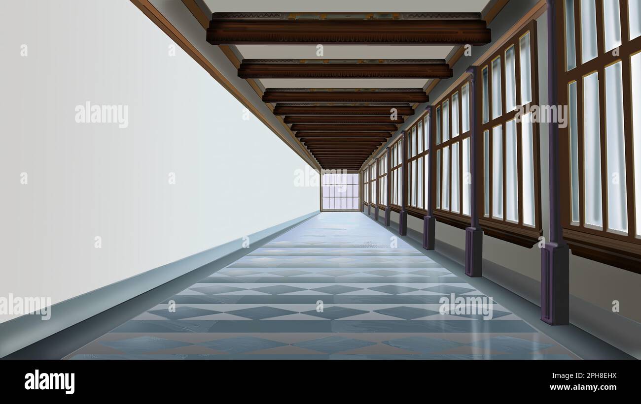 Empty gallery interior with marble floor. Digital Painting Background ...
