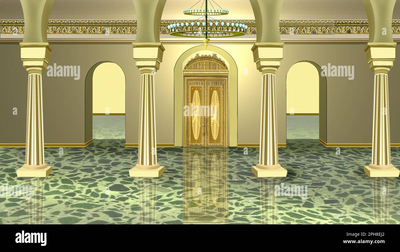 Interior of the Hall of Columns in a palace or museum. Digital Painting ...