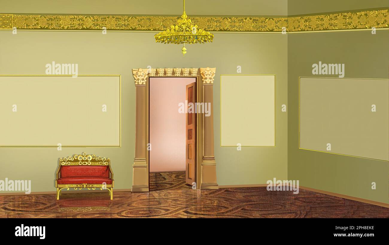 Hall interior of the art gallery or museum. Digital Painting Background ...