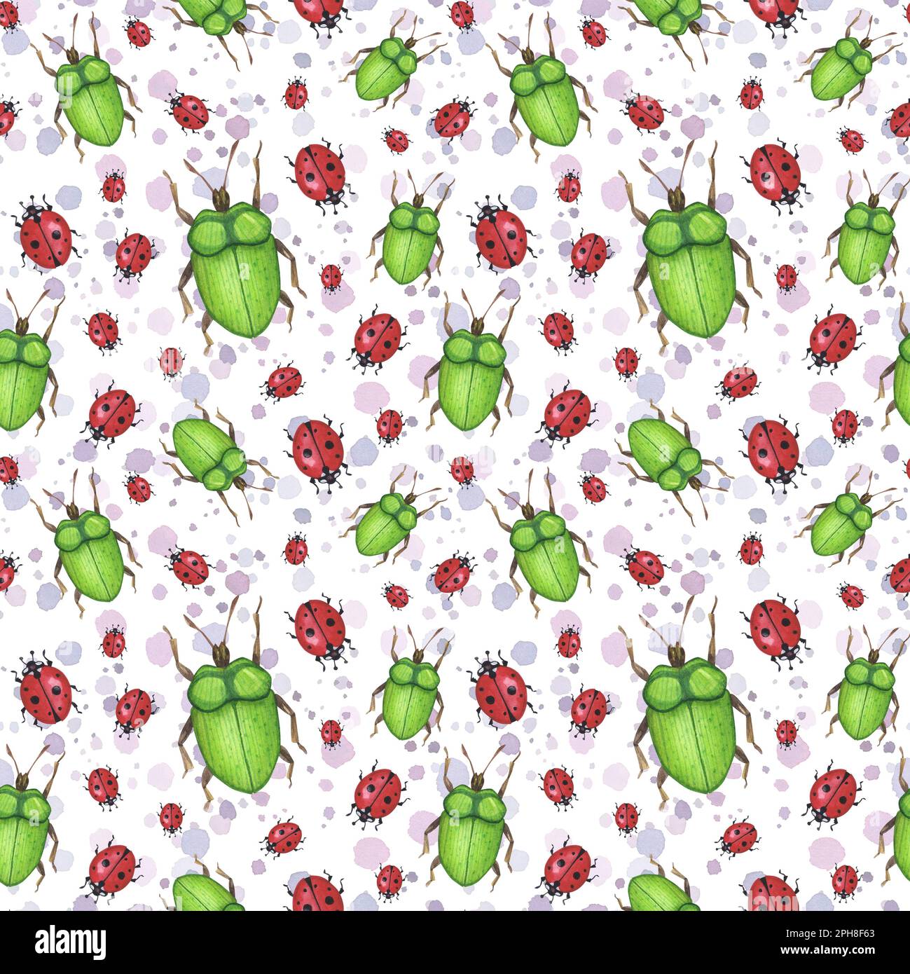 Seamless pattern beetles insect with drops and splashes isolated on ...