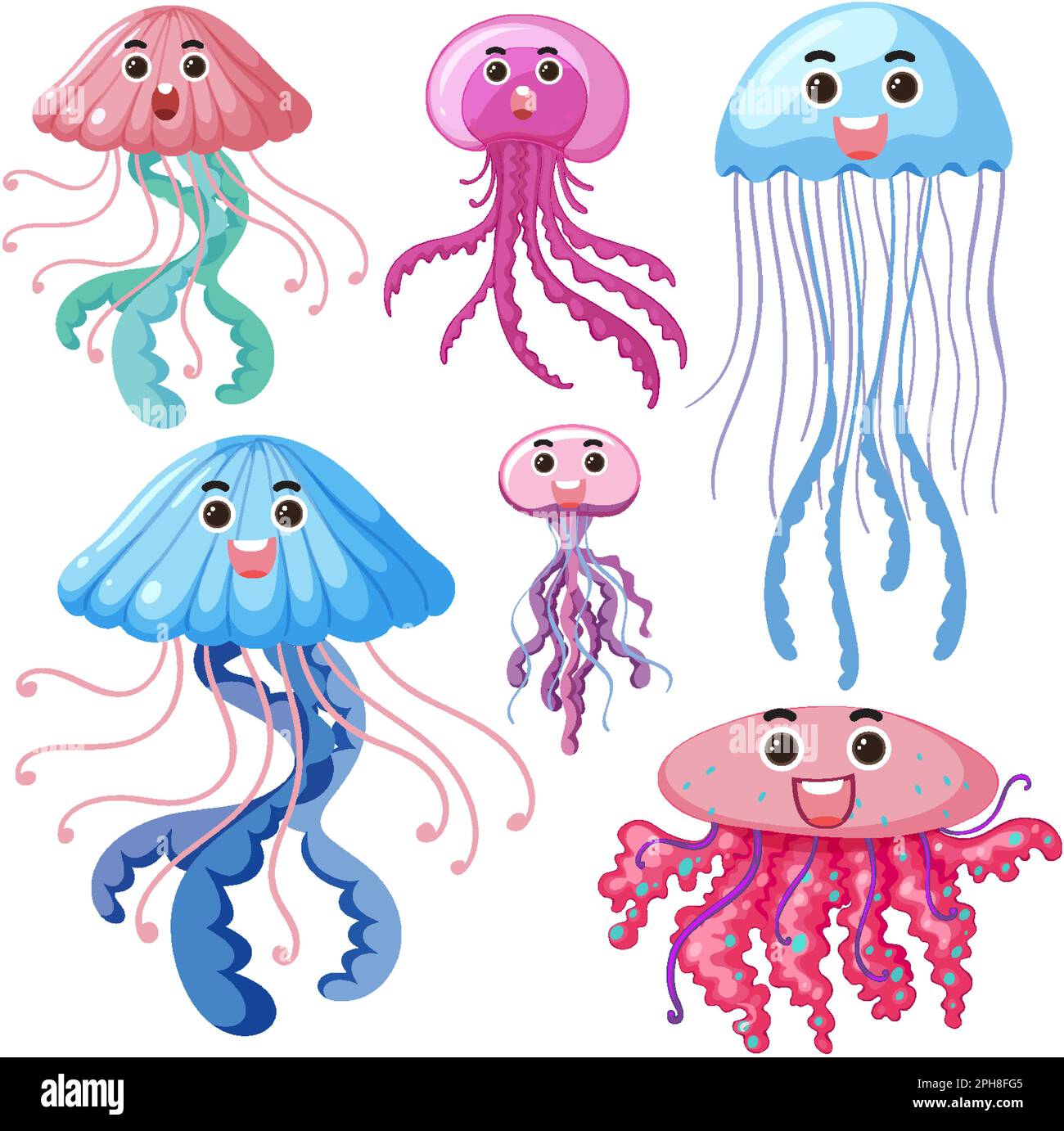 Set of jellyfish cartoon character illustration Stock Vector Image ...