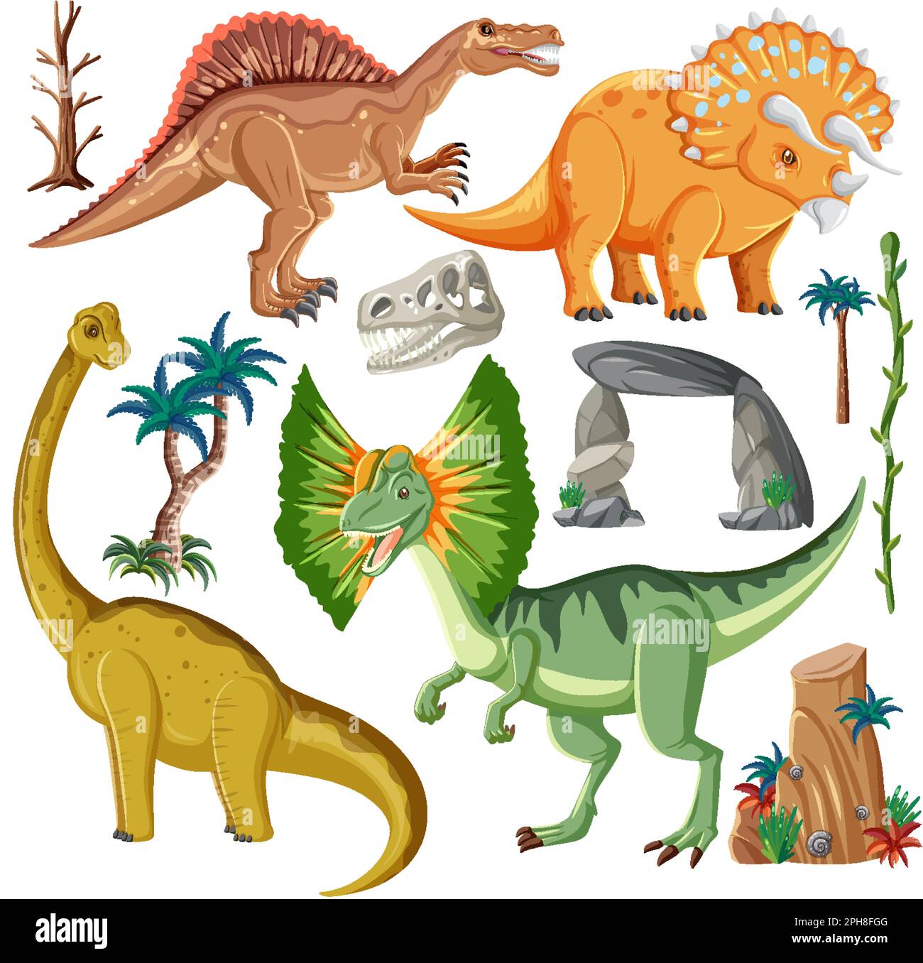 Dinosaur and Nature Elements Vector Collection illustration Stock ...
