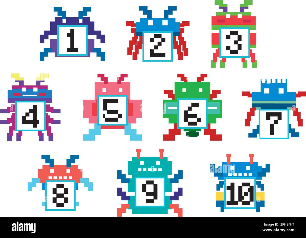 Set of pixel game monster characters illustration Stock Vector Image ...