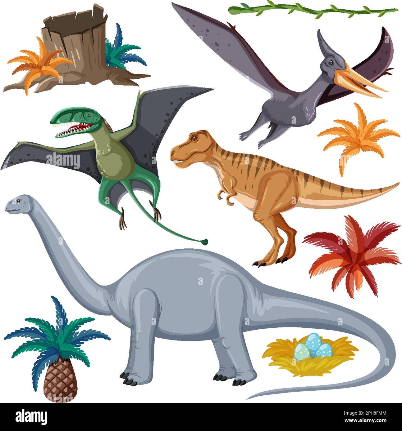 Dinosaur and Nature Elements Vector Collection illustration Stock ...