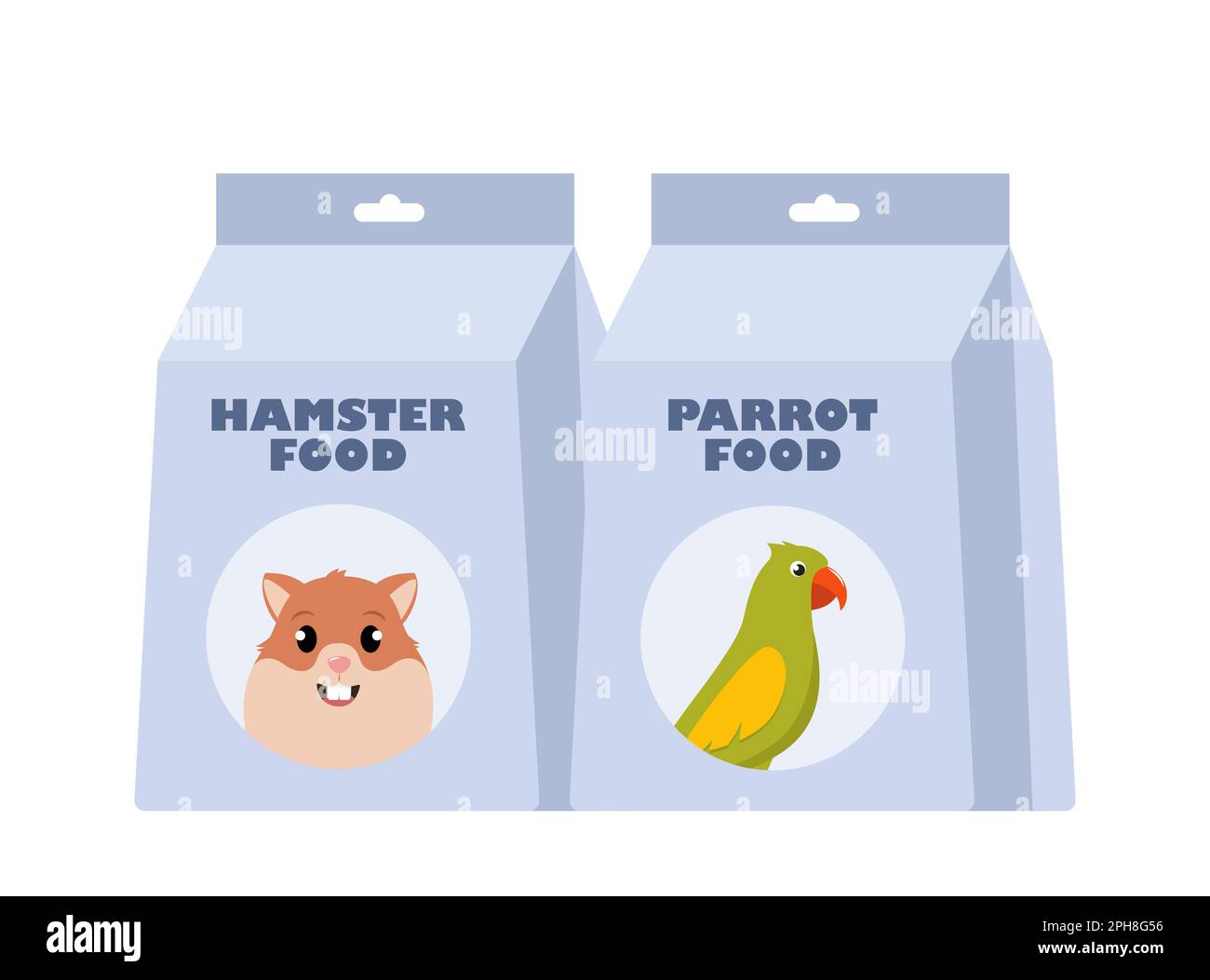 Parrot Food and Hamster food pack. Packages of dry food. Pet shop ...