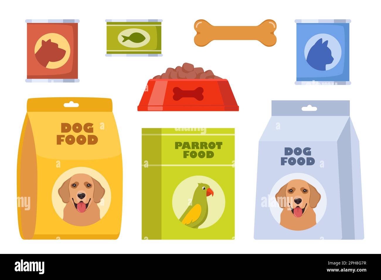 Various pet food set. Packages of dry and wet canine and feline food ...