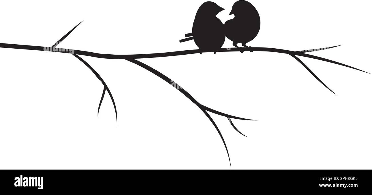 Birds couple silhouettes, vector. Bird illustration on branch with ...