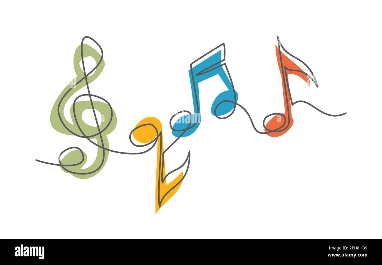 Music notes One line drawing on white background Stock Vector Image ...