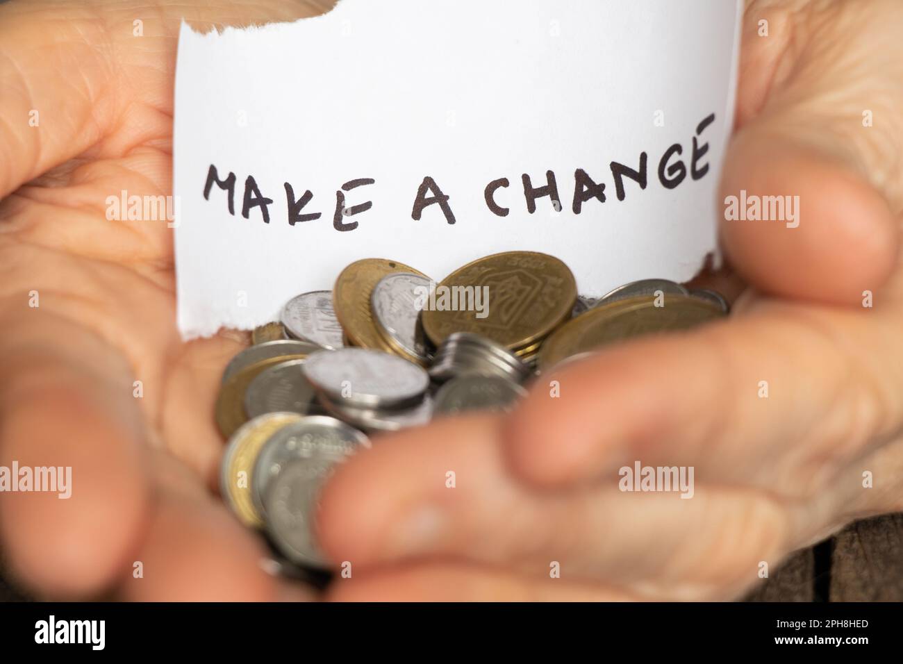 make changes written on a piece of paper embedded in the hand of an ...