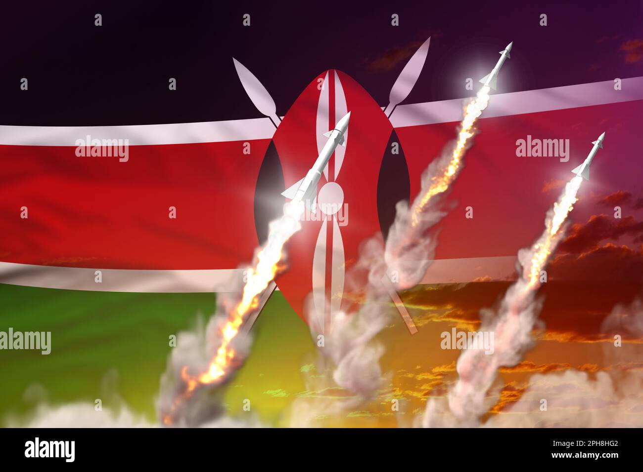 Modern strategic rocket forces concept on sunset background, Kenya ...