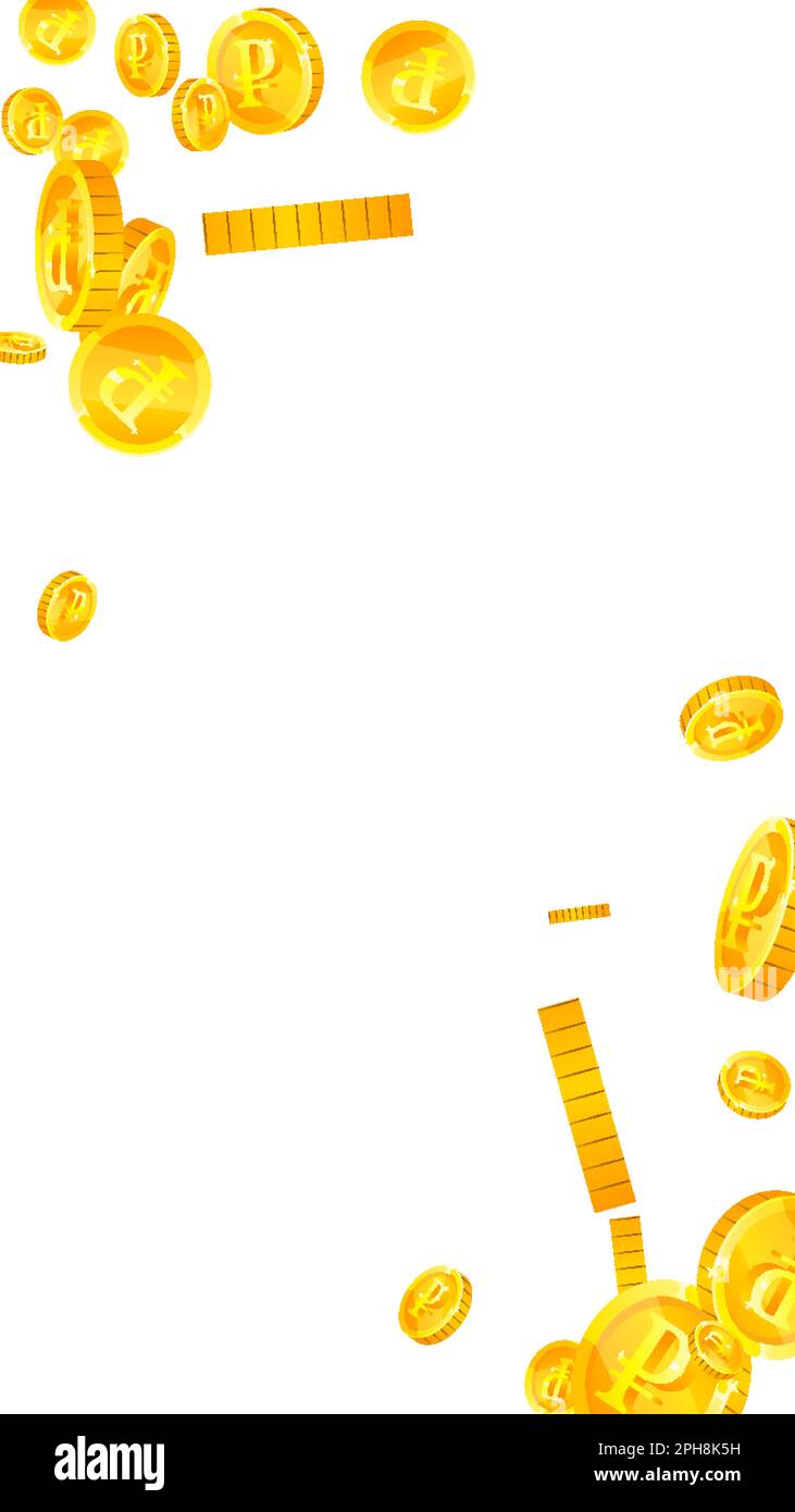 Russian ruble coins falling. Scattered gold RUB coins. Russia money ...