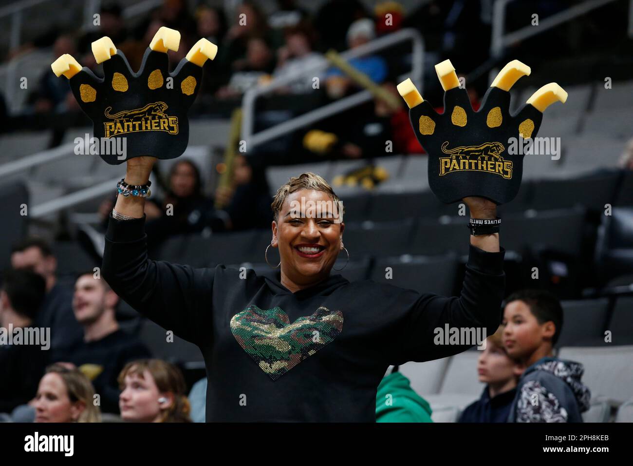 March 26, 2023, SAN JOSE, CALIFORNIA, USA: Bay Area Panthers fans with ...