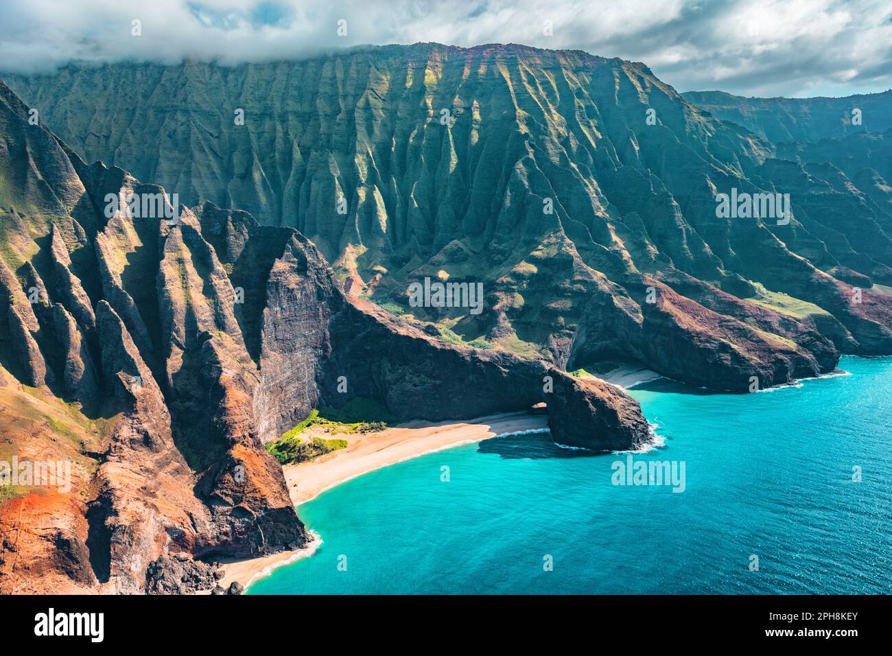 Napali coast on Kauai North shore island, Hawaii. Aerial view of famous ...