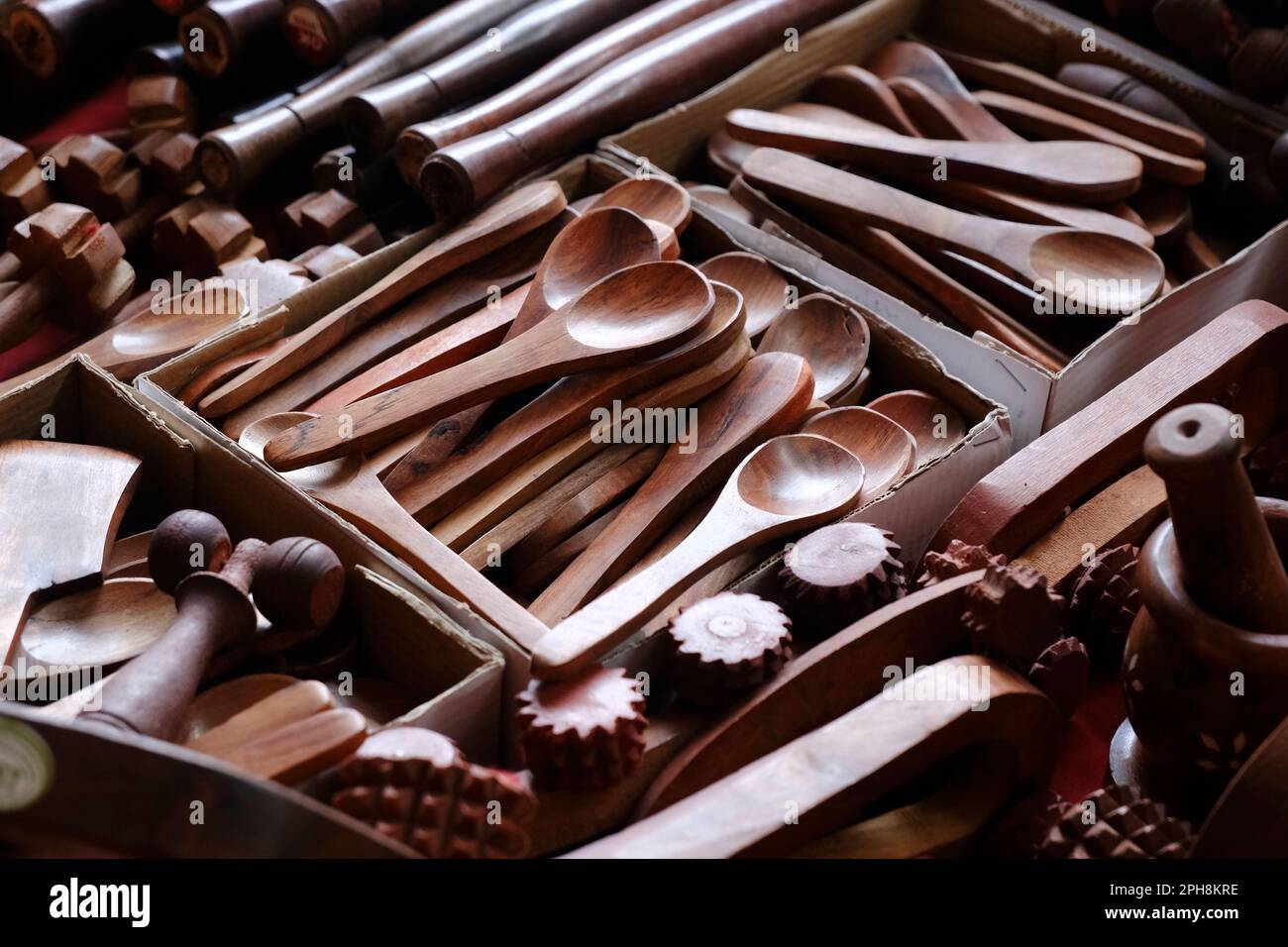 Simple rustic wooden kitchenware, wooden cooking utensil set, wooden ...