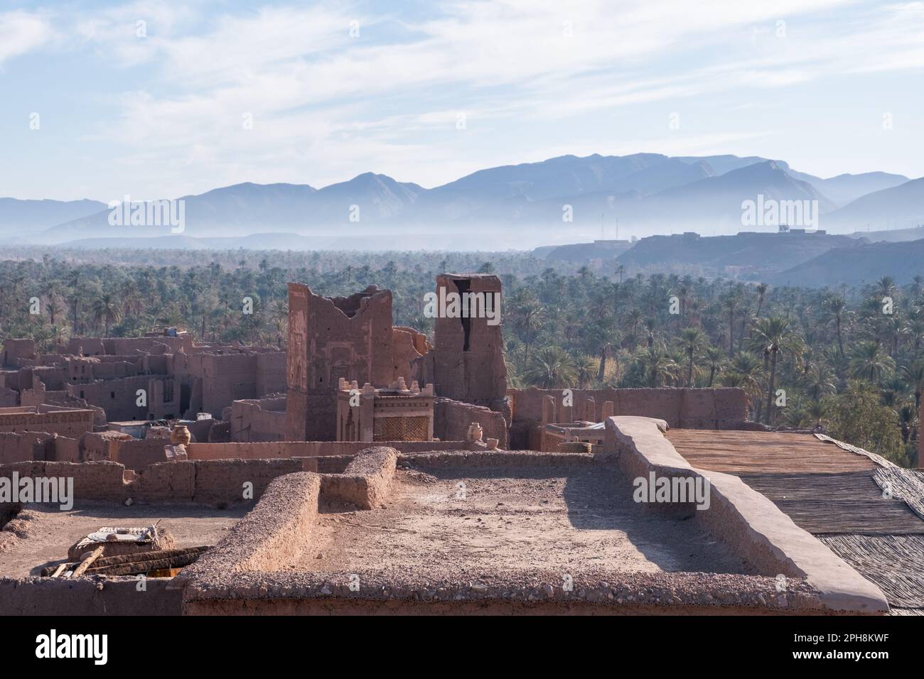 View from above of a kasbah of a semi-desert barbarian village in the ...