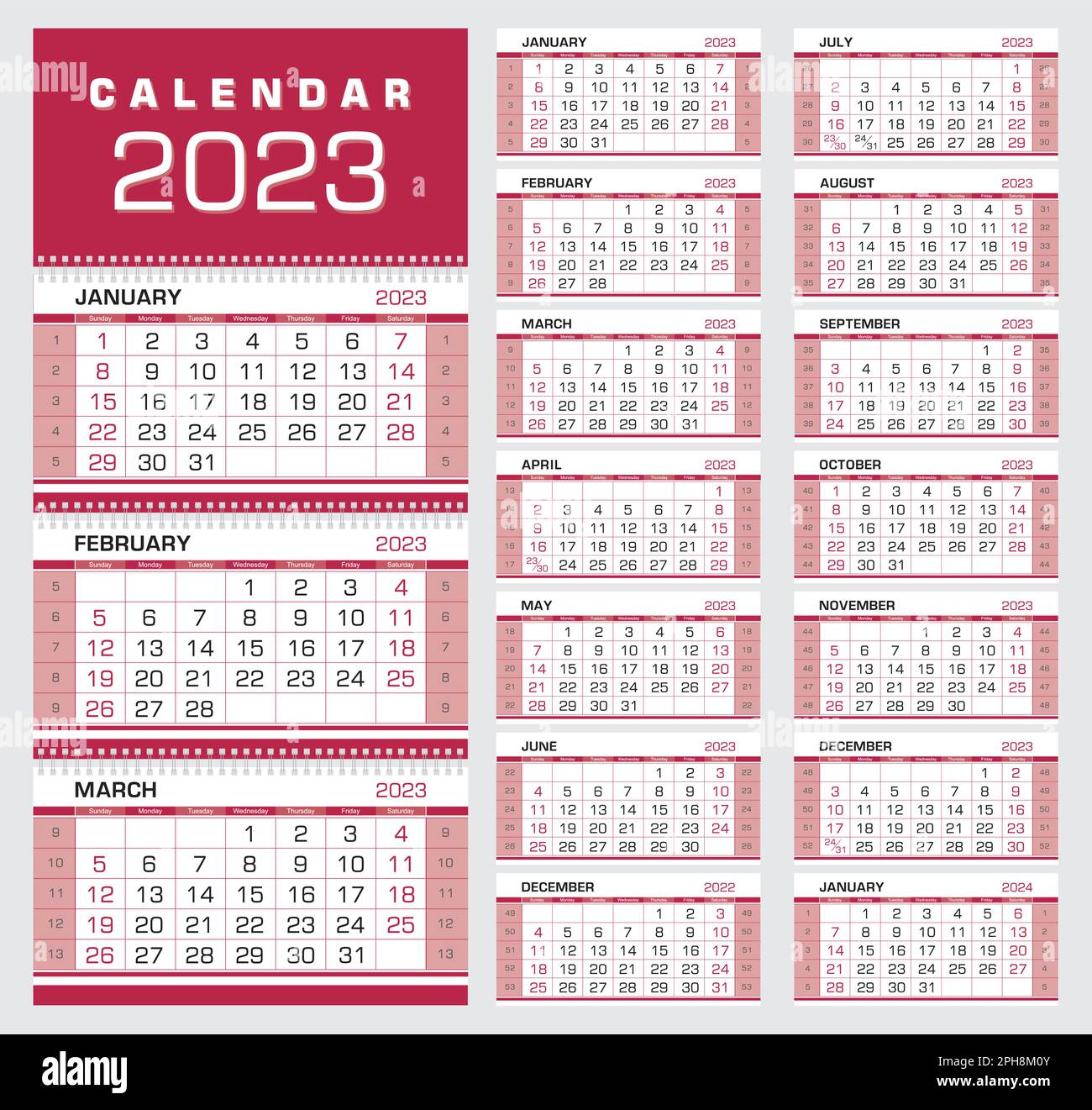 Calendar 2023. Wall quarterly calendar with week numbers. Week start ...
