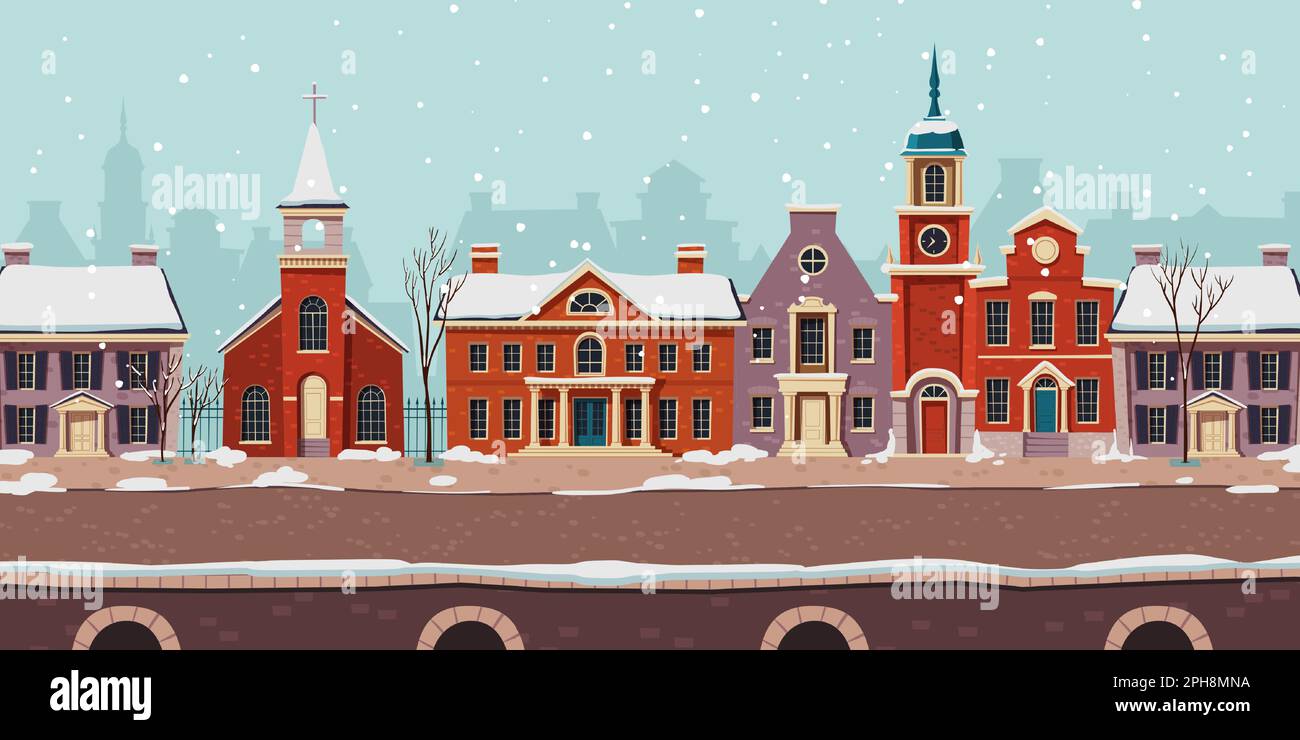 Urban street winter landscape 18th century with residential, government ...