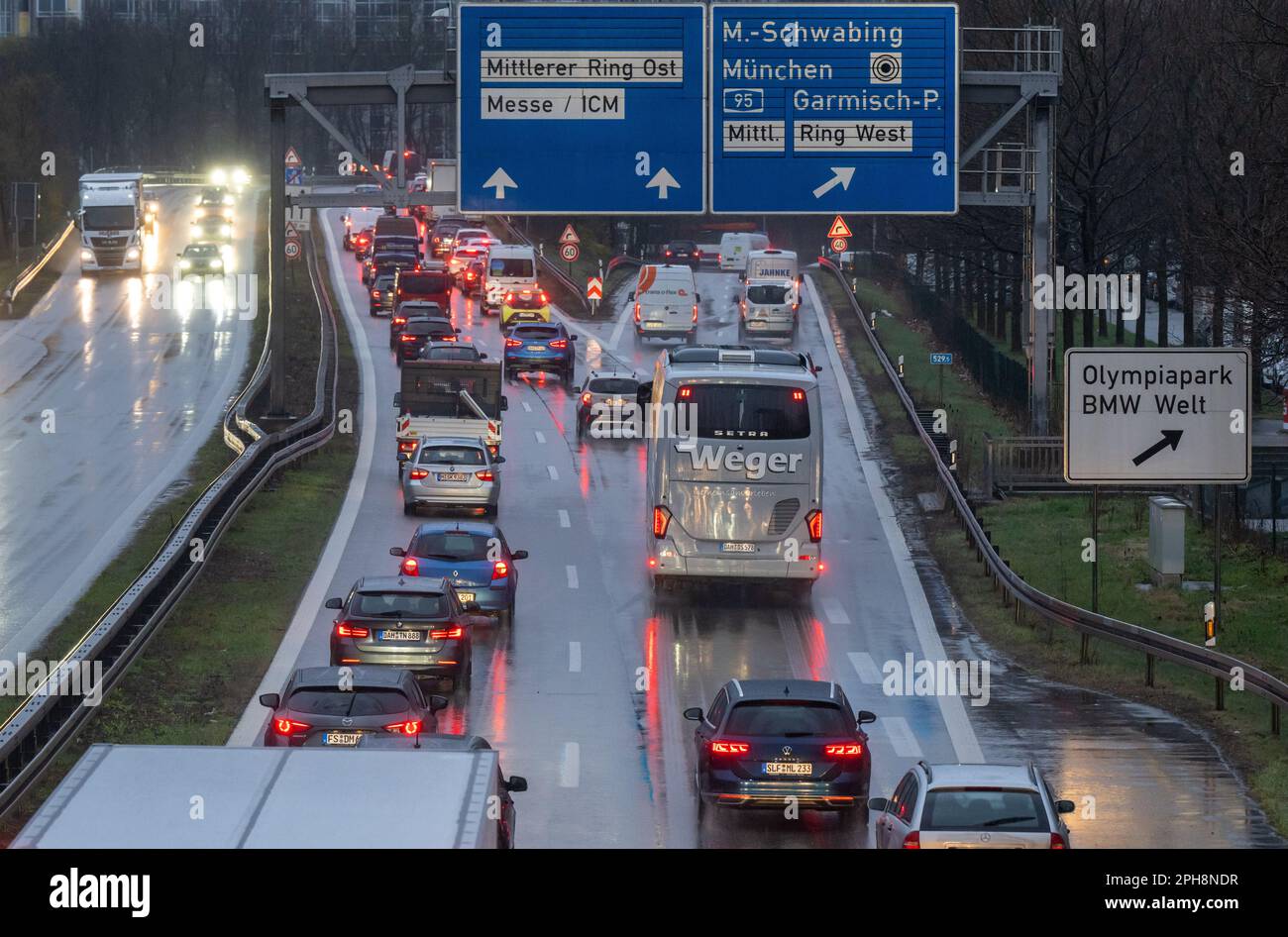 Munich, Germany. 27th Mar, 2023. Cars and trucks are jammed in the ...
