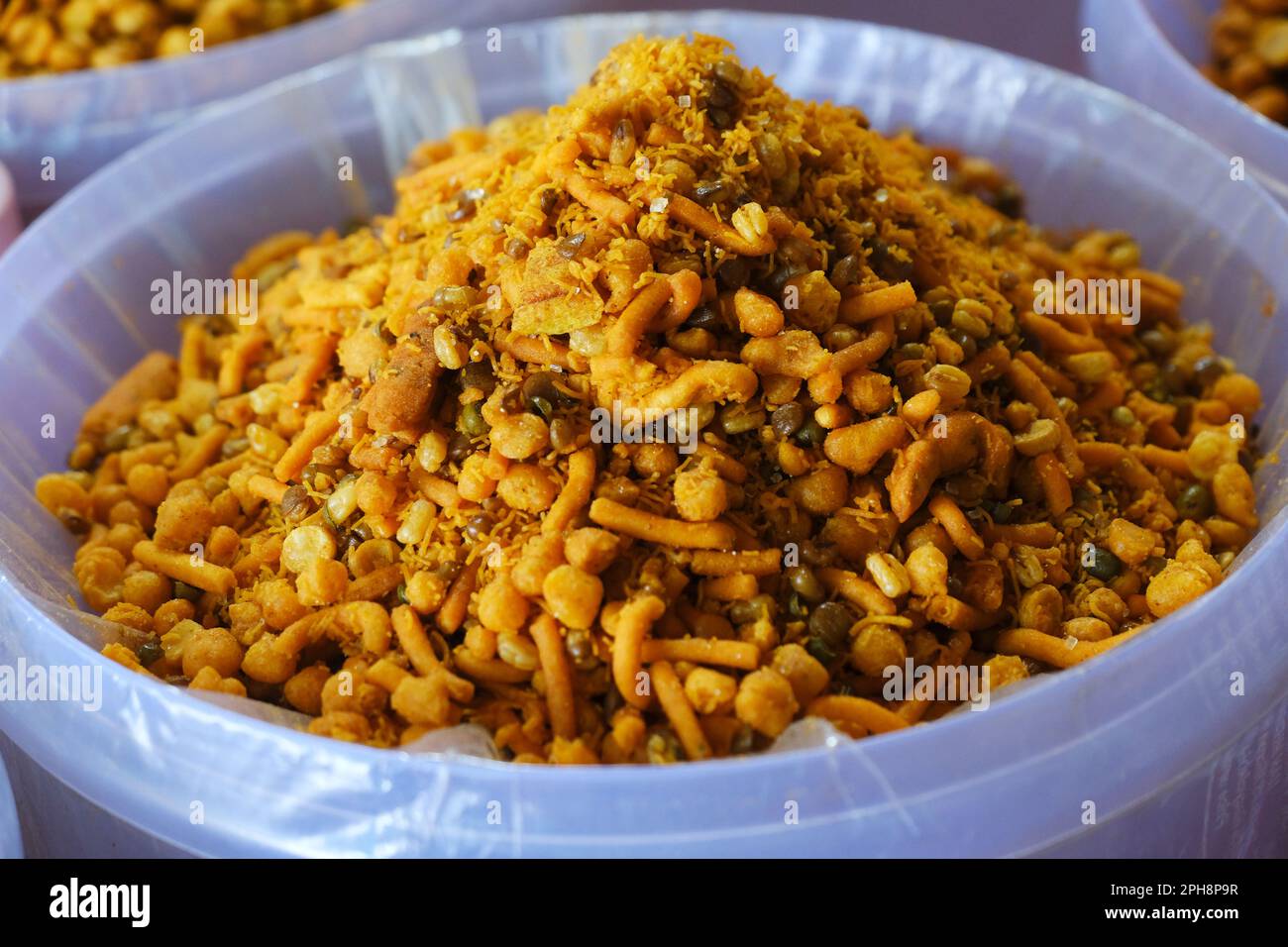 Farsan, snacks in bowls for sale in Indian Market, Traditional Indian ...