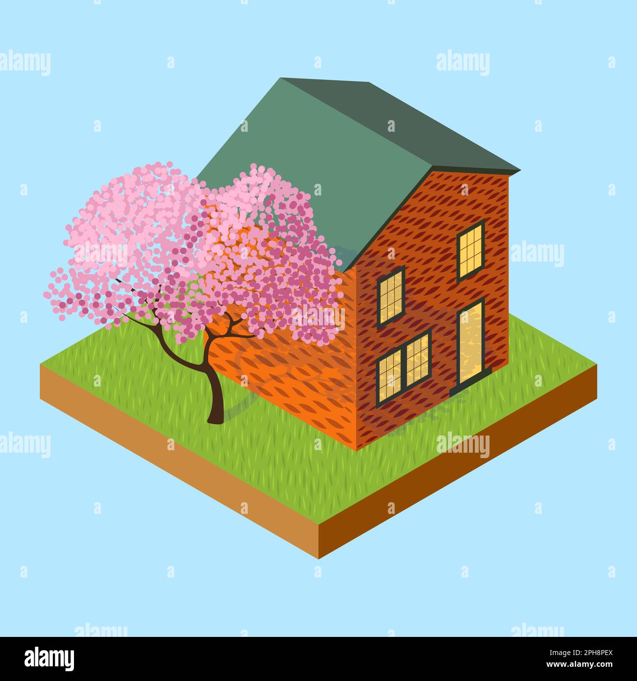 Isometric house with lawn. Element to create landscape. Vector Stock ...