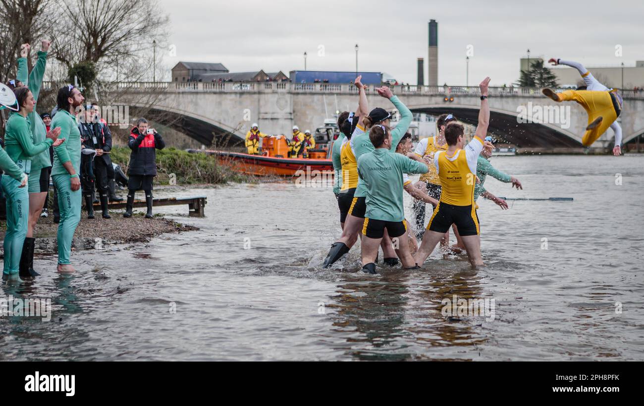 Cambridge (goldie) cox Ollie Boyne is dunked in the river thames to ...