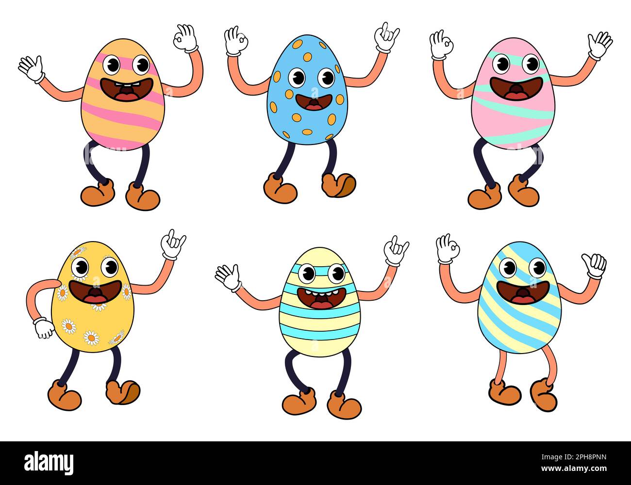 Easter egg groovy cartoon vintage style, Happy Easter. Characters egg ...