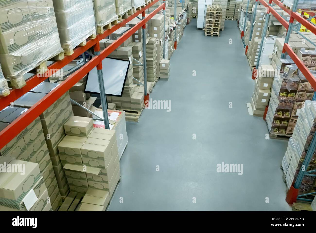 Warehouse with lots of products, view from above. Wholesale business ...