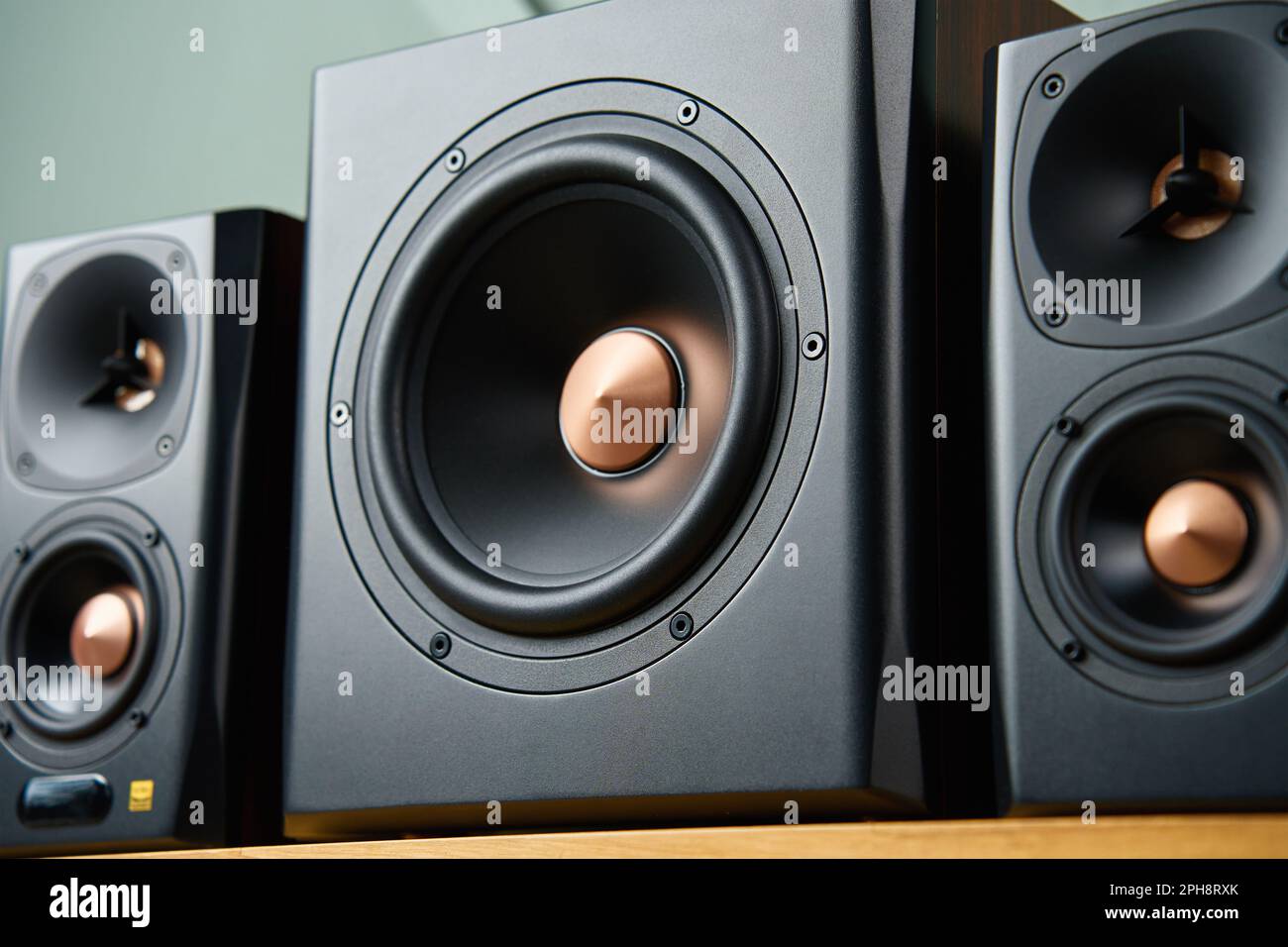 Sound speaker in living room interior. Set for listening music. Audio ...