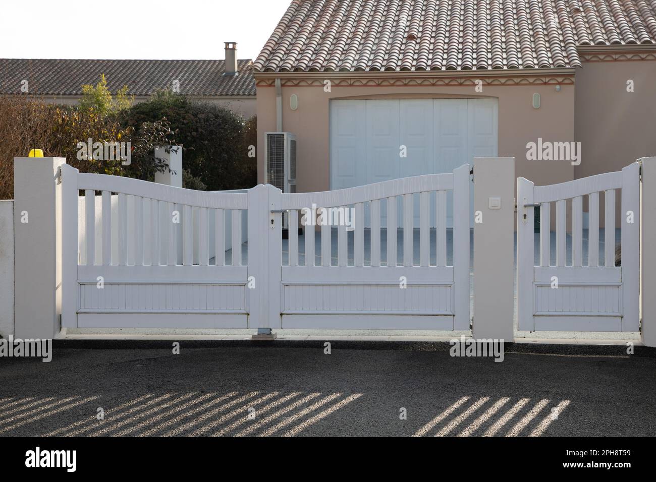 white new door pvc gate plastic slats portal home entry suburb house ...