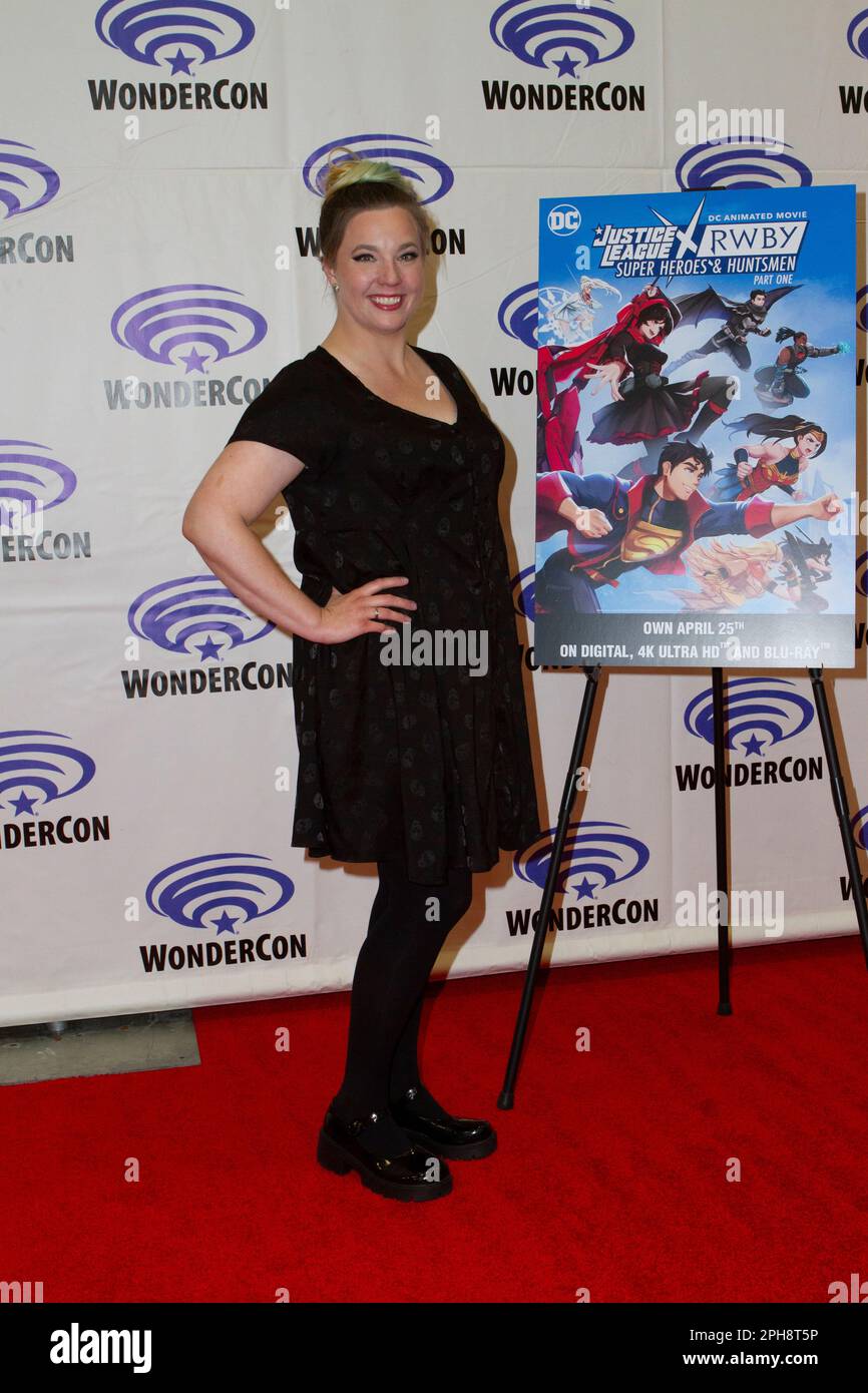 Lindsay Jones arrives at the press room for "Justice League x RWBY ...