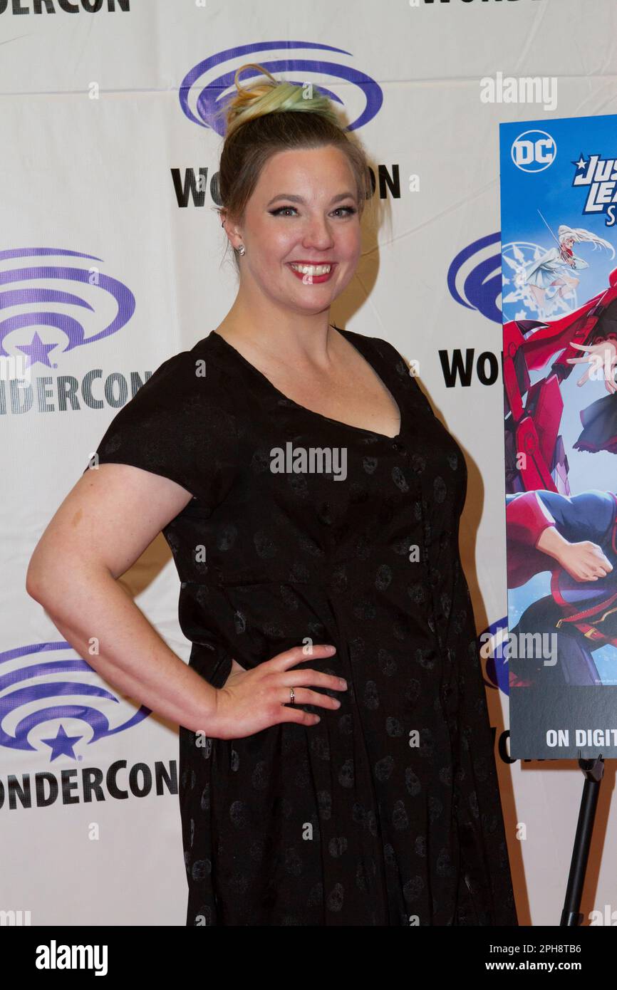 Lindsay Jones arrives at the press room for "Justice League x RWBY ...
