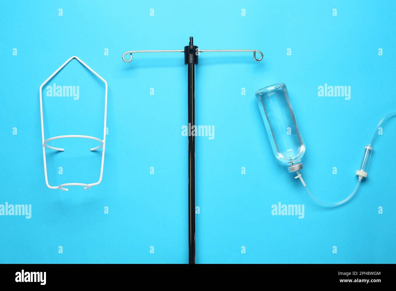 IV infusion set on light blue background, flat lay Stock Photo - Alamy
