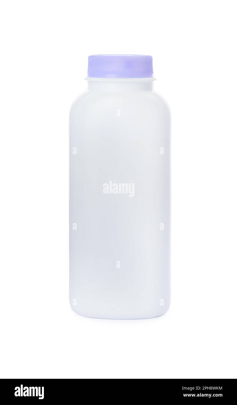 Bottle of dusting powder isolated on white, space for design. Baby ...
