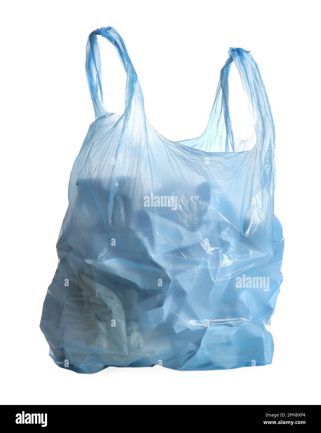 Blue trash bag full of garbage isolated on white Stock Photo - Alamy