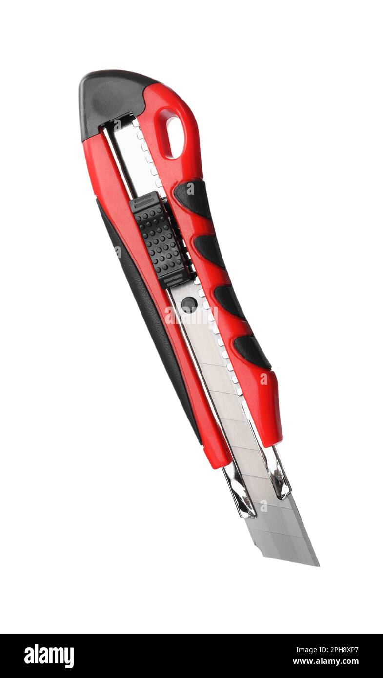 Red utility knife isolated on white. Construction tool Stock Photo - Alamy