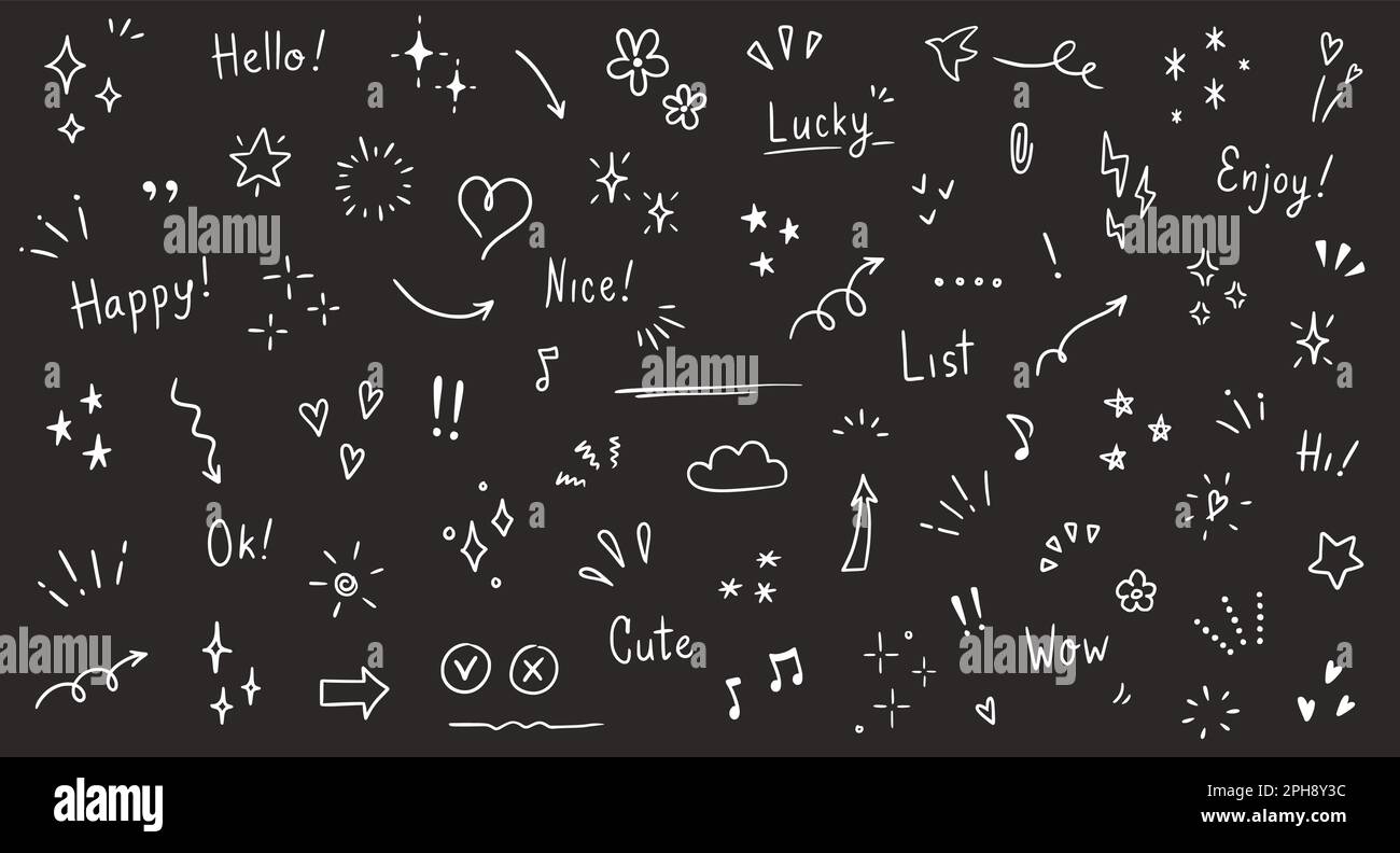 Doodle cute glitter pen line elements. Doodle heart, arrow, star ...