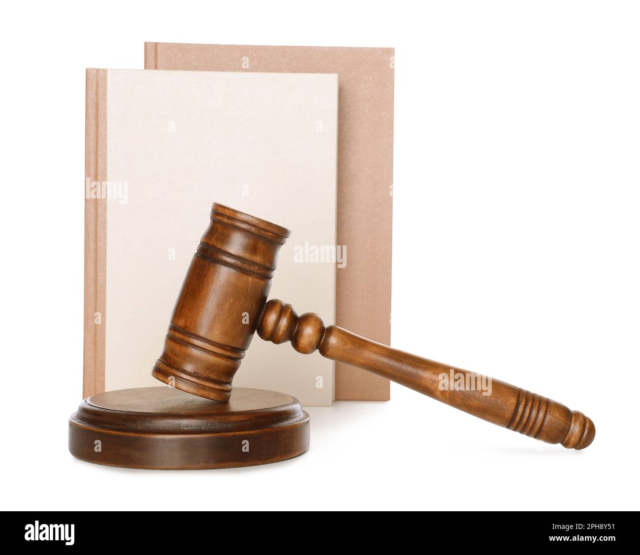 Wooden gavel and books on white background Stock Photo - Alamy