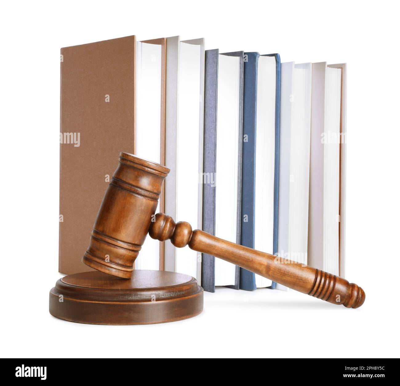 Wooden gavel and books on white background Stock Photo - Alamy