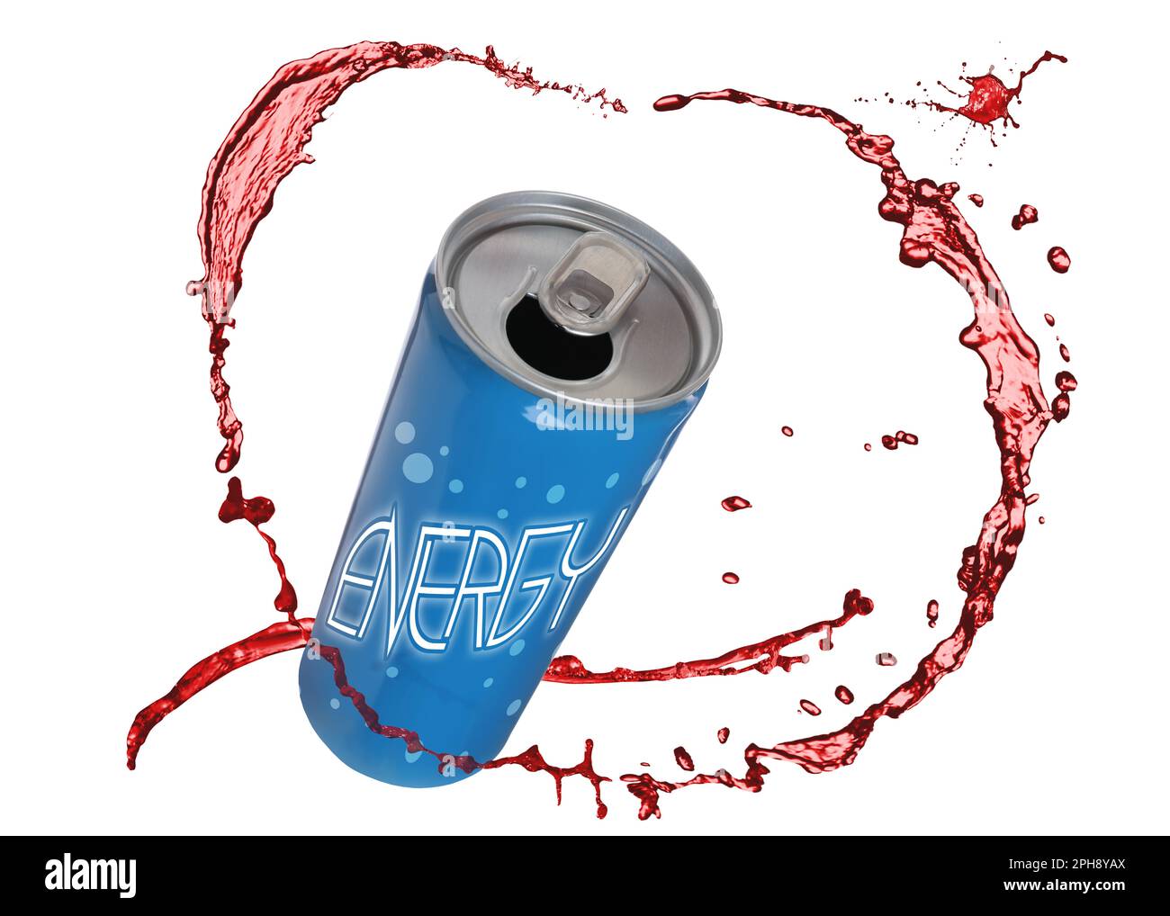 Can of energy drink with splashes on white background Stock Photo - Alamy