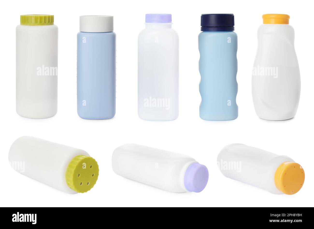 Set of baby powder bottles on white background, banner design Stock ...