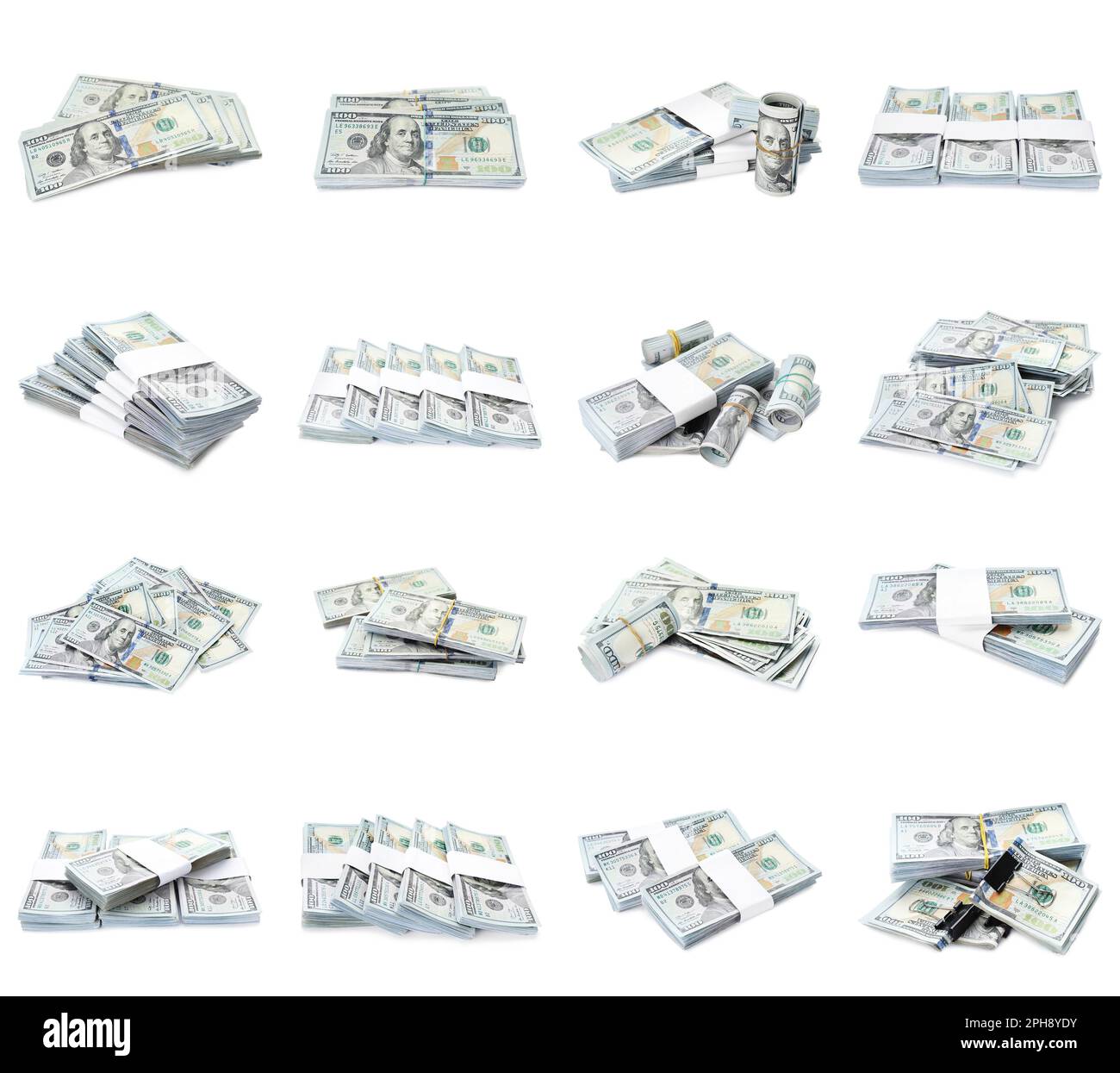 Many dollar banknotes on white background, collage. American national ...