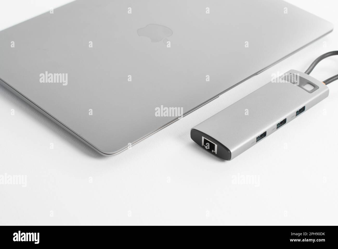 Ivano-Frankivsk, Ukraine, January 28, 2023: Apple MacBook with eight-in ...