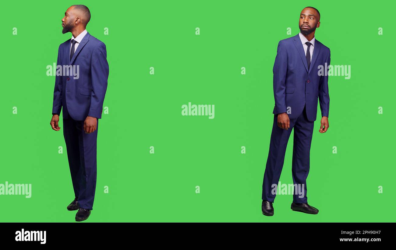 Confident guy waiting green screen hi-res stock photography and images ...